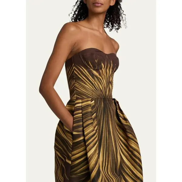 Oscar De La Renta Palm Faille Sleeveless Bustier Gown