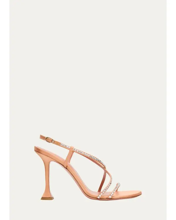 Amina Muaddi Sally 95mm Crystal-embellished Silk Sandals - Latte