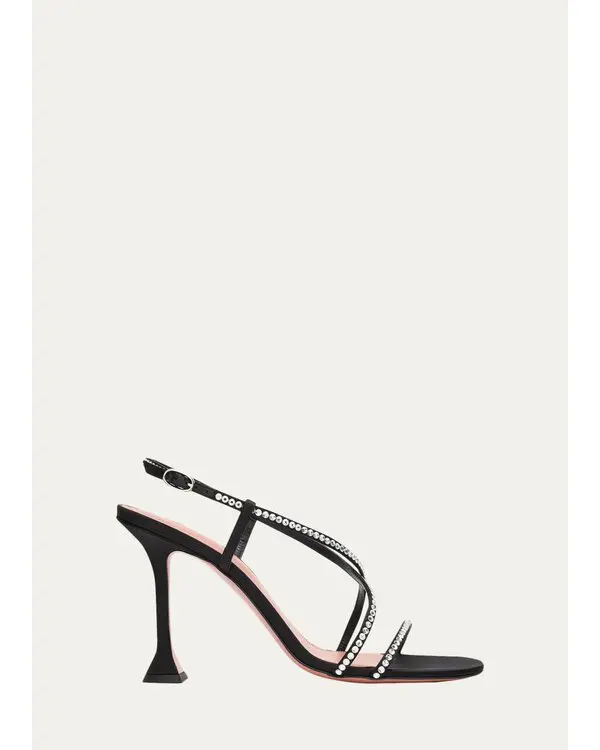 Amina Muaddi 95mm Crystal Satin Strappy Sandals