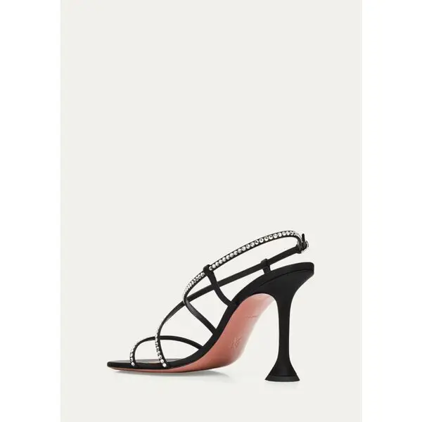 Amina Muaddi 95mm Crystal Satin Strappy Sandals