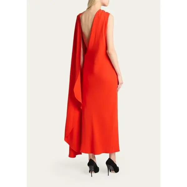 Balenciaga Silk-wool Draped Cape Midi Dress