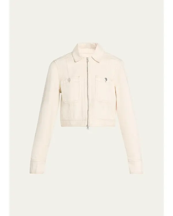 Veronica Beard Patty Cropped Denim Moto Jacket
