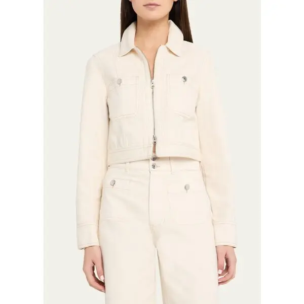 Veronica Beard Patty Cropped Denim Moto Jacket