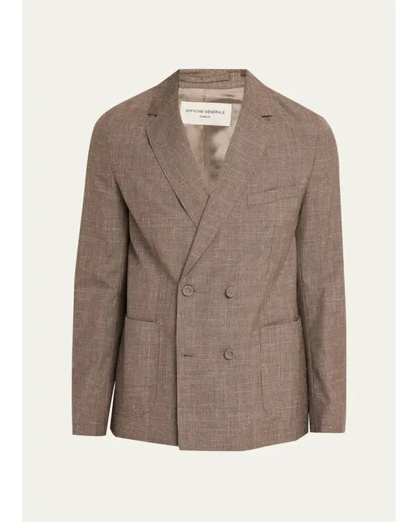 Officine Générale Light Brown Wool Leon Double-breasted Sport Coat