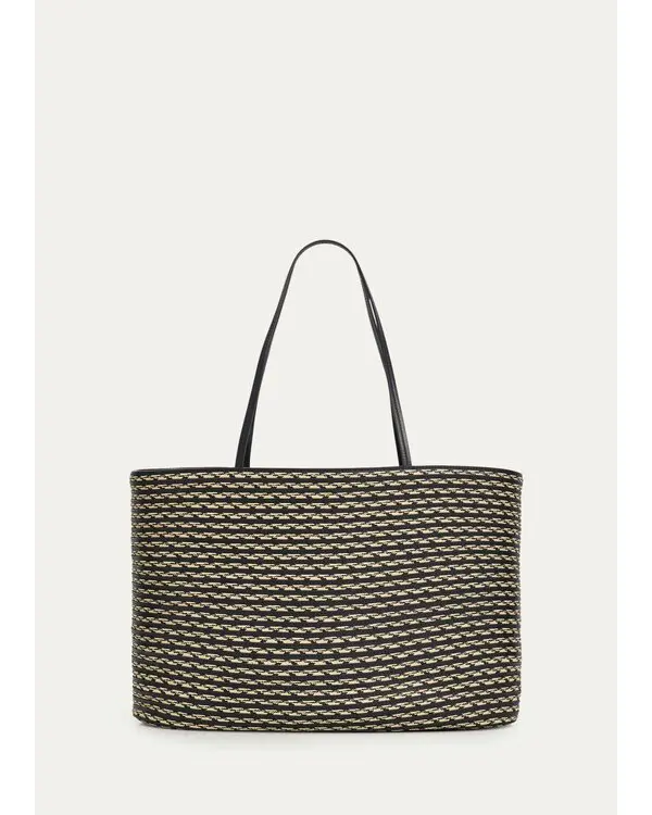 THE ROW Beau Striped Raffia & Leather Tote Bag