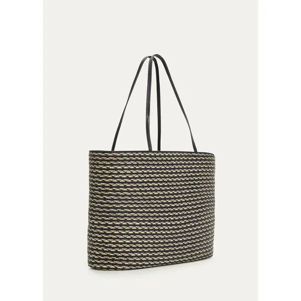 THE ROW Beau Striped Raffia & Leather Tote Bag