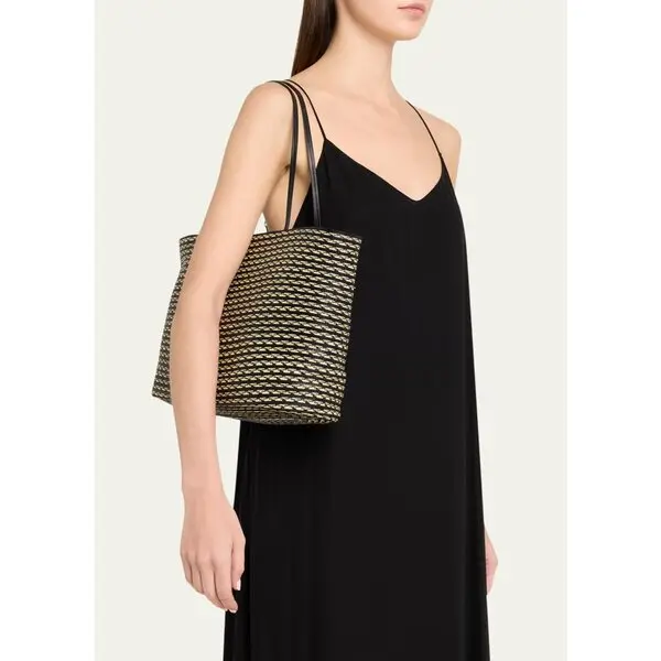 THE ROW Beau Striped Raffia & Leather Tote Bag