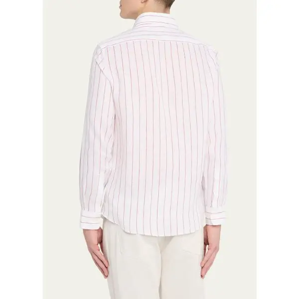 Brunello Cucinelli Linen Pinstripe Spread Collar Button-down Shirt