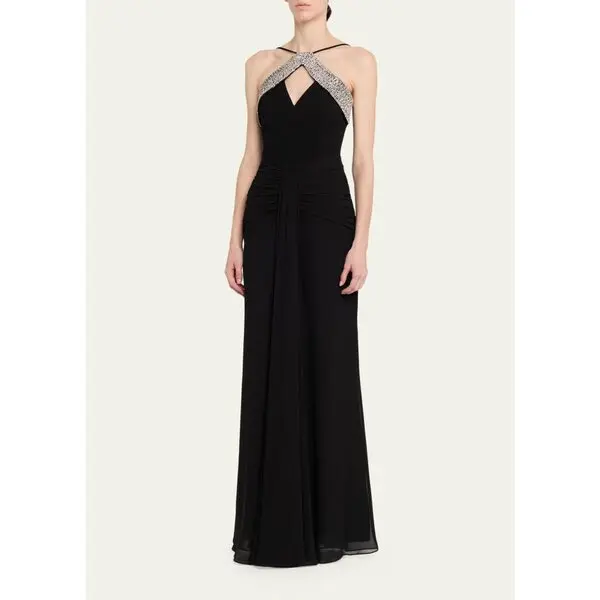 Rebecca Vallance Astros Draped Crystal-trim Halter Gown