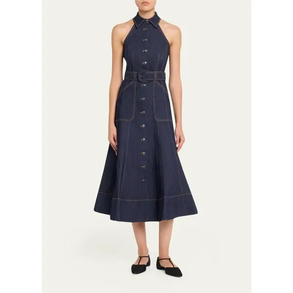 Cinq À Sept Adina Belted Denim Midi Dress