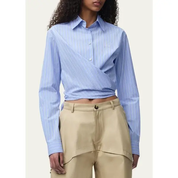Loewe X Paula's Ibiza Striped Cotton Button-down Wrap Shirt