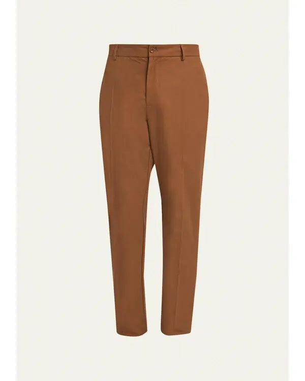 Moncler Cotton Leather-trim Straight Leg Trousers - Cognac