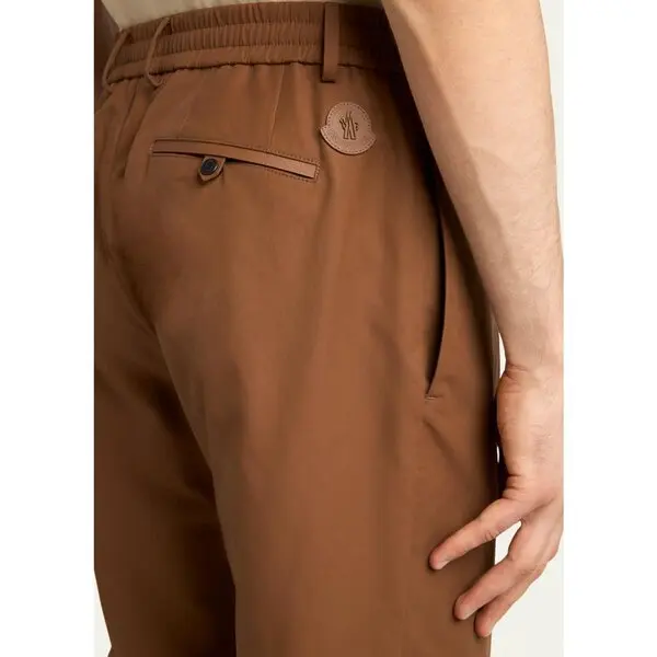 Moncler Cotton Leather-trim Straight Leg Trousers - Cognac