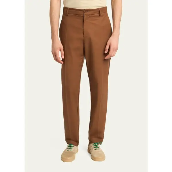 Moncler Cotton Leather-trim Straight Leg Trousers - Cognac