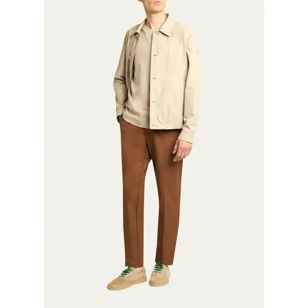 Moncler Cotton Leather-trim Straight Leg Trousers - Cognac