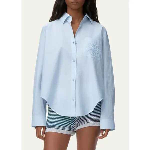 Loewe X Paula's Ibiza Ruffle-back Cotton-blend Button-down Shirt