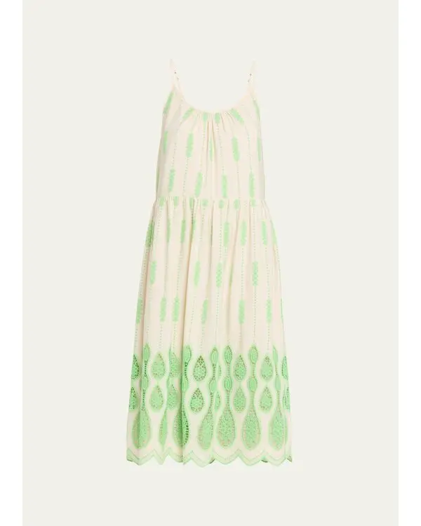 Ramy Brook Sandra Embroidered Midi Dress - Bright Lime