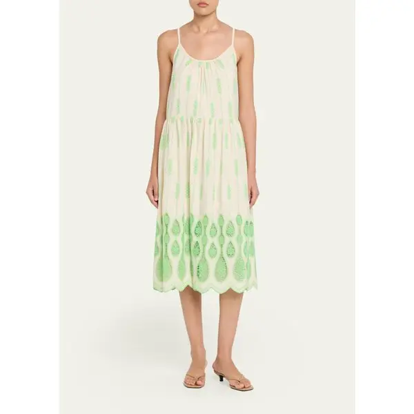 Ramy Brook Sandra Embroidered Midi Dress - Bright Lime