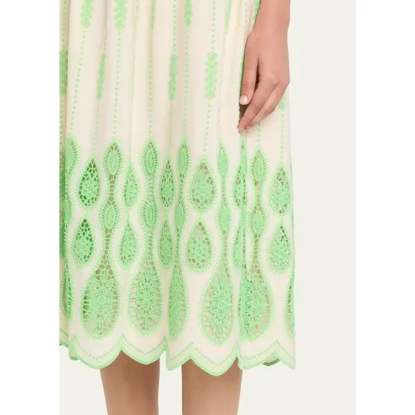 Ramy Brook Sandra Embroidered Midi Dress - Bright Lime