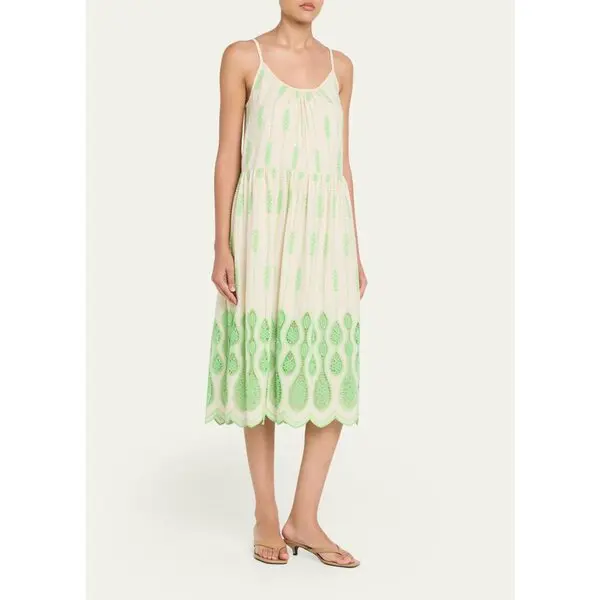 Ramy Brook Sandra Embroidered Midi Dress - Bright Lime