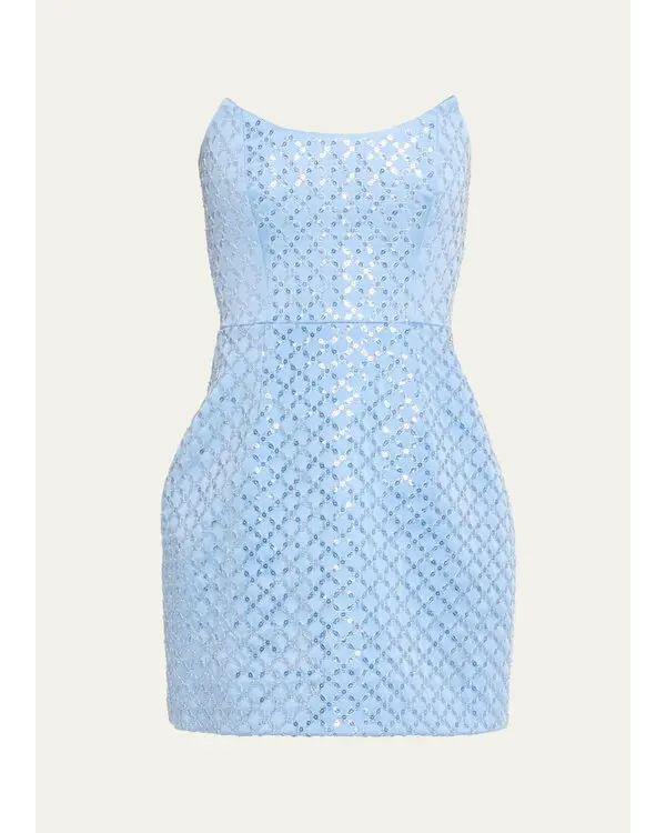 Rebecca Vallance Alix Sequined Strapless Mini Dress - Pale Blue
