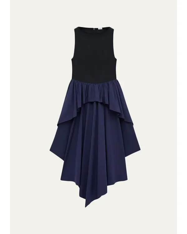 Loewe X Paula's Ibiza Asymmetric Ruffle Cotton Sleeveless Midi Dress - Black/navy