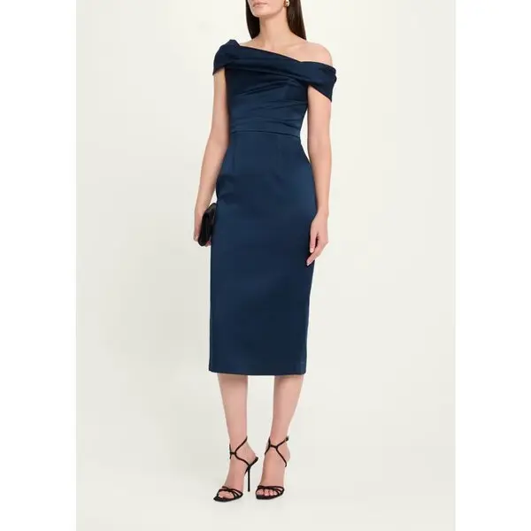 Rebecca Vallance Lessa Asymmetric Draped Midi Dress