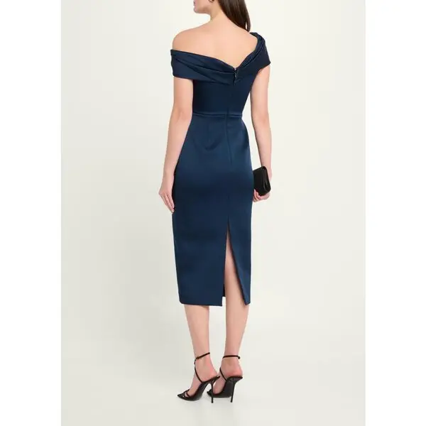 Rebecca Vallance Lessa Asymmetric Draped Midi Dress