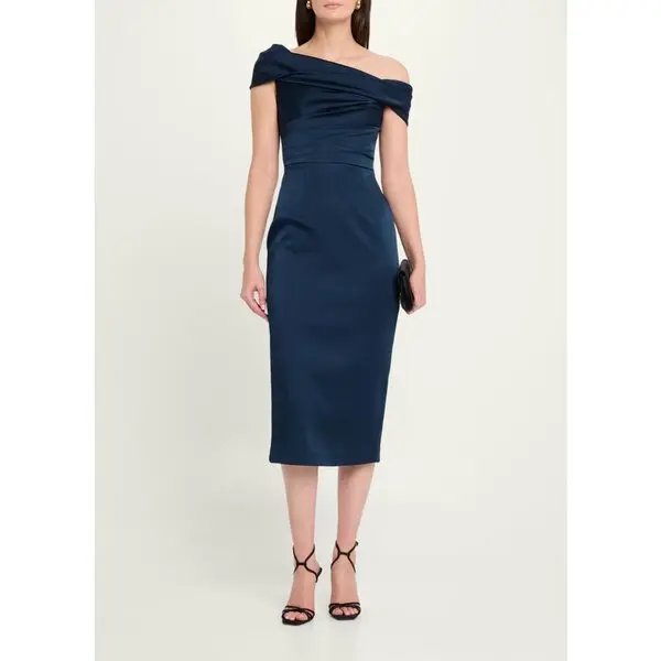 Rebecca Vallance Lessa Asymmetric Draped Midi Dress
