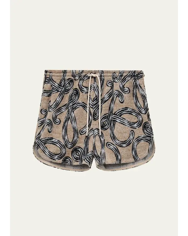 Loewe X Paula's Ibiza Anagram-print Towelling Pull-on Shorts - Beige/black