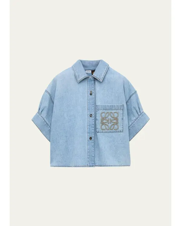 Loewe X Paula's Ibiza Denim Short-sleeve Boxy Shirt - Washed Blue