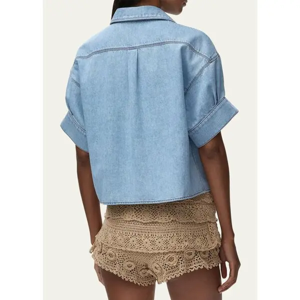Loewe X Paula's Ibiza Denim Short-sleeve Boxy Shirt - Washed Blue