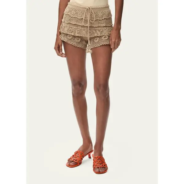 Loewe X Paula's Ibiza Tiered Ruffle Crochet Pull-on Shorts