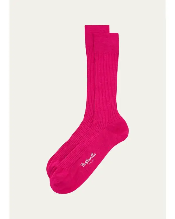 Pantherella Danvers Ribbed Cotton Mid-calf Socks - Fuschia