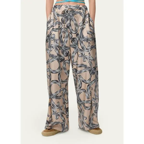 Loewe X Paula's Ibiza Abstract-print Silk Wide-leg Pull-on Trousers