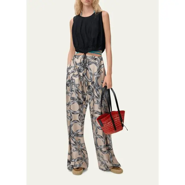 Loewe X Paula's Ibiza Abstract-print Silk Wide-leg Pull-on Trousers