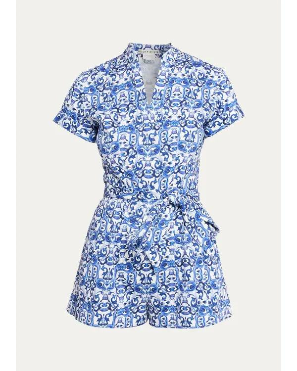 Alice + Olivia Lucy Roll-sleeve Romper