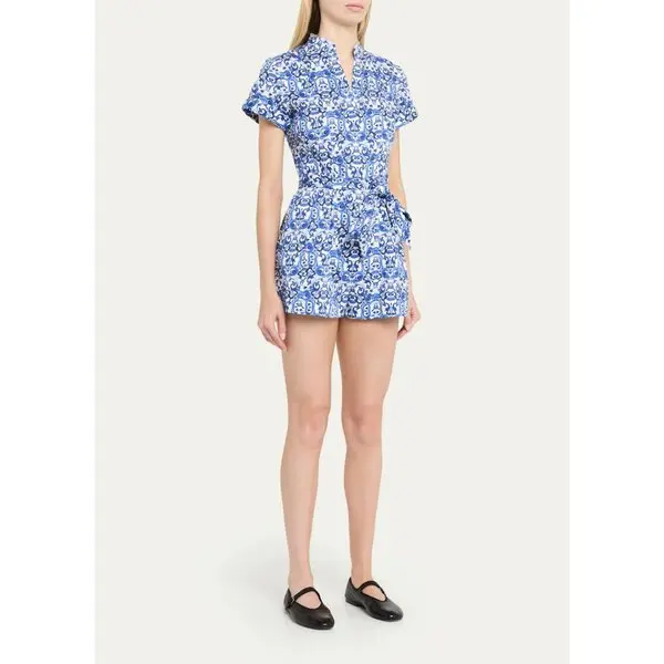 Alice + Olivia Lucy Roll-sleeve Romper