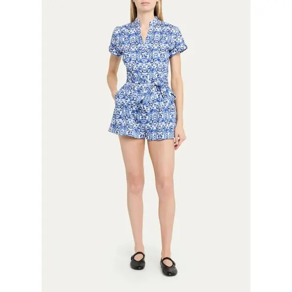 Alice + Olivia Lucy Roll-sleeve Romper