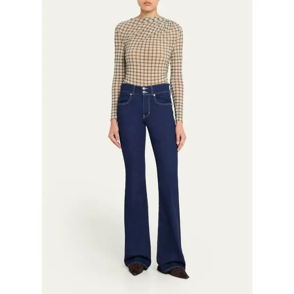 Veronica Beard Nuvina Draped Plaid Mesh Top - Loden Multi