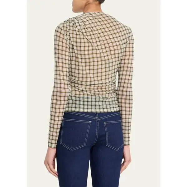 Veronica Beard Nuvina Draped Plaid Mesh Top - Loden Multi