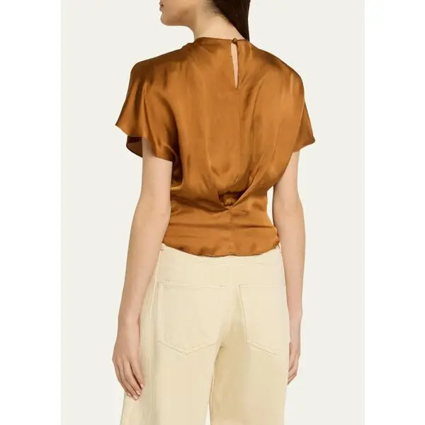Isabel Marant Étoile Sakine Pleated Short-sleeve Satin Top - Caramel