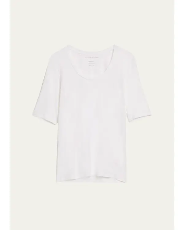 Majestic Filatures Elbow-sleeve Scoop-neck Shirt - Blanc