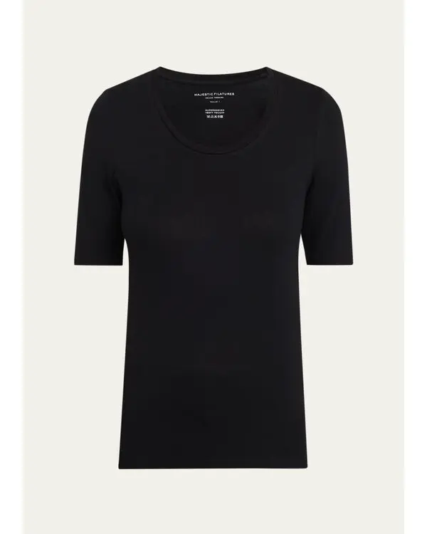 Majestic Filatures Elbow-sleeve Scoop-neck Shirt - Noir
