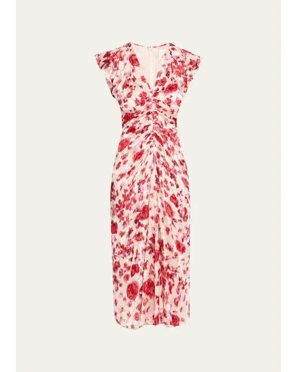 Isabel Marant Étoile Lyndsay Floral Burnout Flutter-sleeve Midi Dress - Ecru/pink