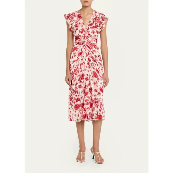 Isabel Marant Étoile Lyndsay Floral Burnout Flutter-sleeve Midi Dress - Ecru/pink
