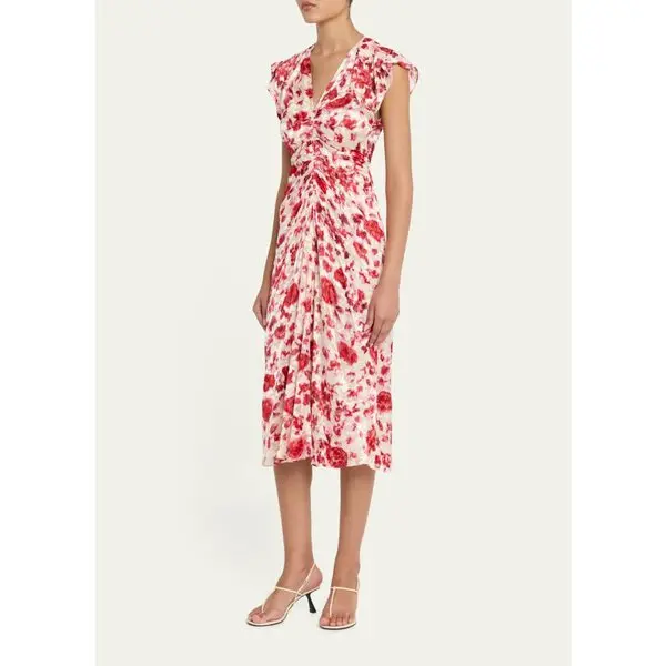 Isabel Marant Étoile Lyndsay Floral Burnout Flutter-sleeve Midi Dress - Ecru/pink