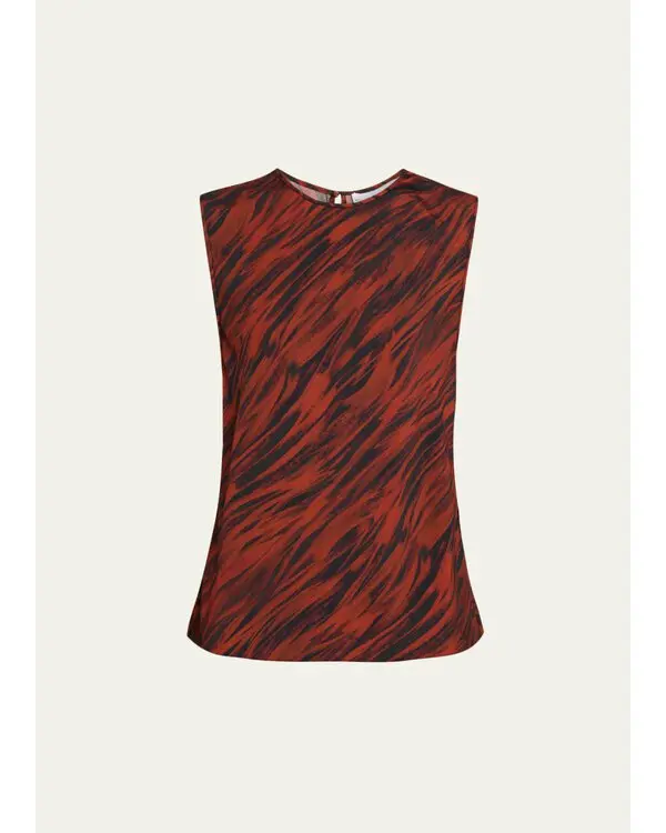 Proenza Schouler White Label Megan Sleeveless Printed Twill Top - Brick Multi