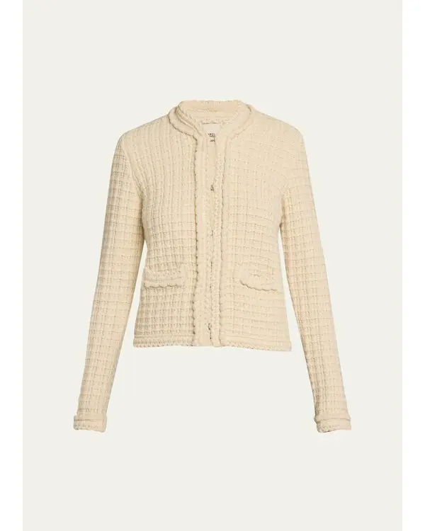 Isabel Marant Étoile Hortense Windowpane Knit Collarless Jacket - Ecru
