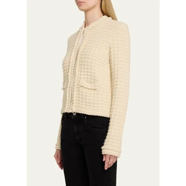 Isabel Marant Étoile Hortense Windowpane Knit Collarless Jacket - Ecru